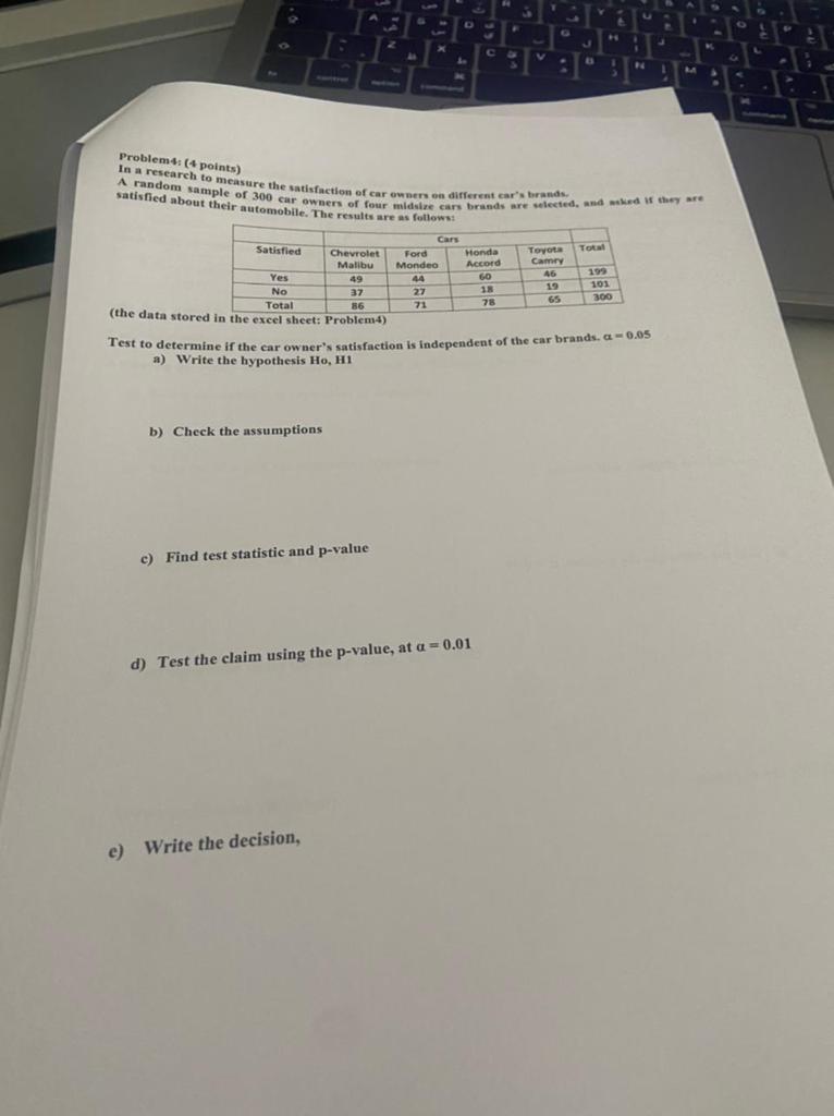 Solved Problems: (4 points) In a researeh to measure the | Chegg.com