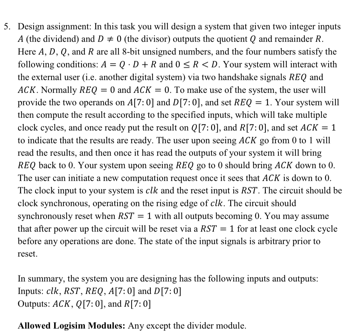 Solved Design assignment: In this task you will design a | Chegg.com