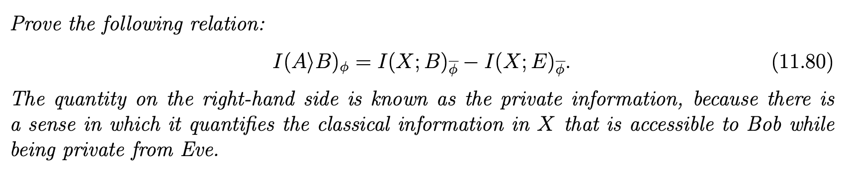Solved Exercise 11.6.7 (Coherent Information and Private | Chegg.com
