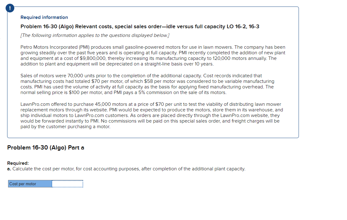 Solved Required information Problem 16-30 (Algo) Relevant | Chegg.com