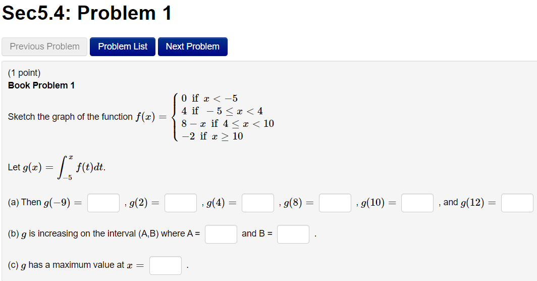 Solved (1 point) Book Problem 1 Sketch the graph of the | Chegg.com