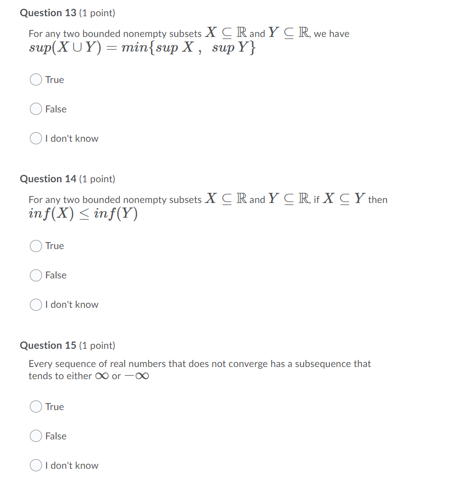 Solved Question 13 (1 point) For any two bounded nonempty | Chegg.com