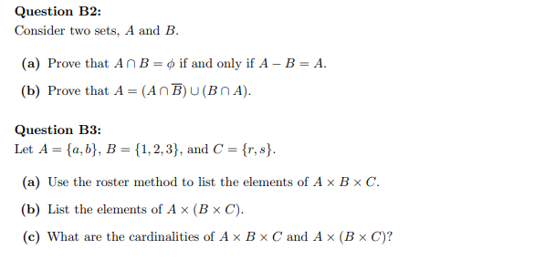 Solved Question B2: Consider two sets, A and B. (a) Prove | Chegg.com