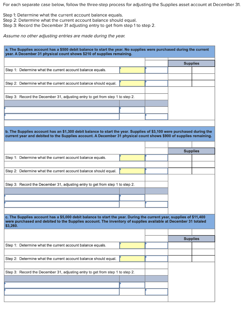 Solved For each separate case below, follow the three-step | Chegg.com