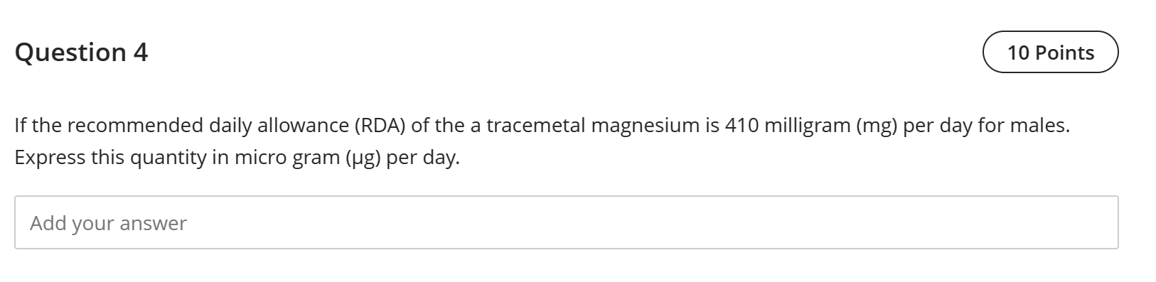 Solved If the recommended daily allowance (RDA) of the a | Chegg.com