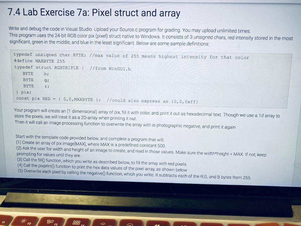 7 4 Lab Exercise 7a Pixel Struct And Array Write