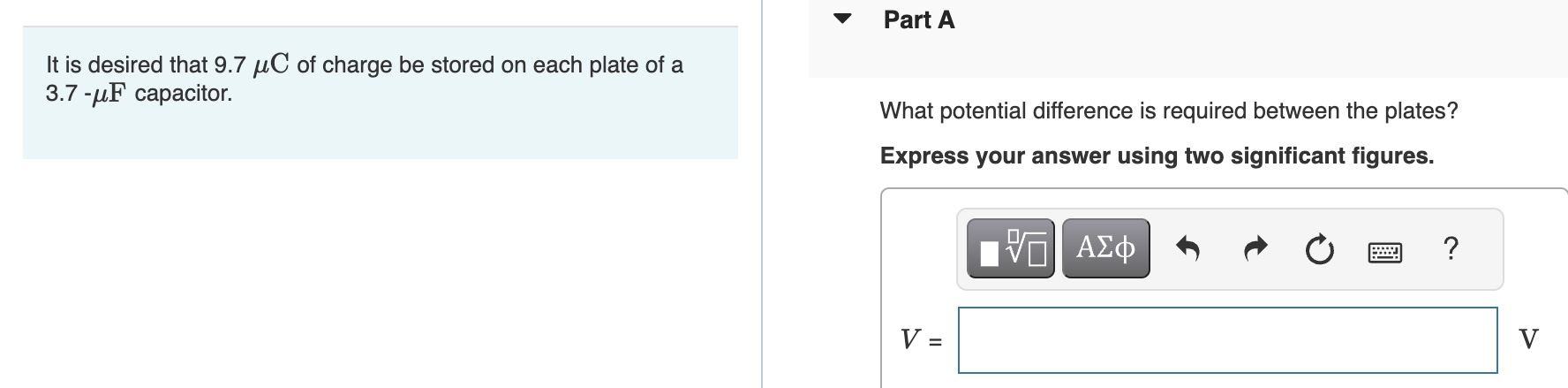Solved Part AIt is desired that 9.7μC ﻿of charge be stored | Chegg.com