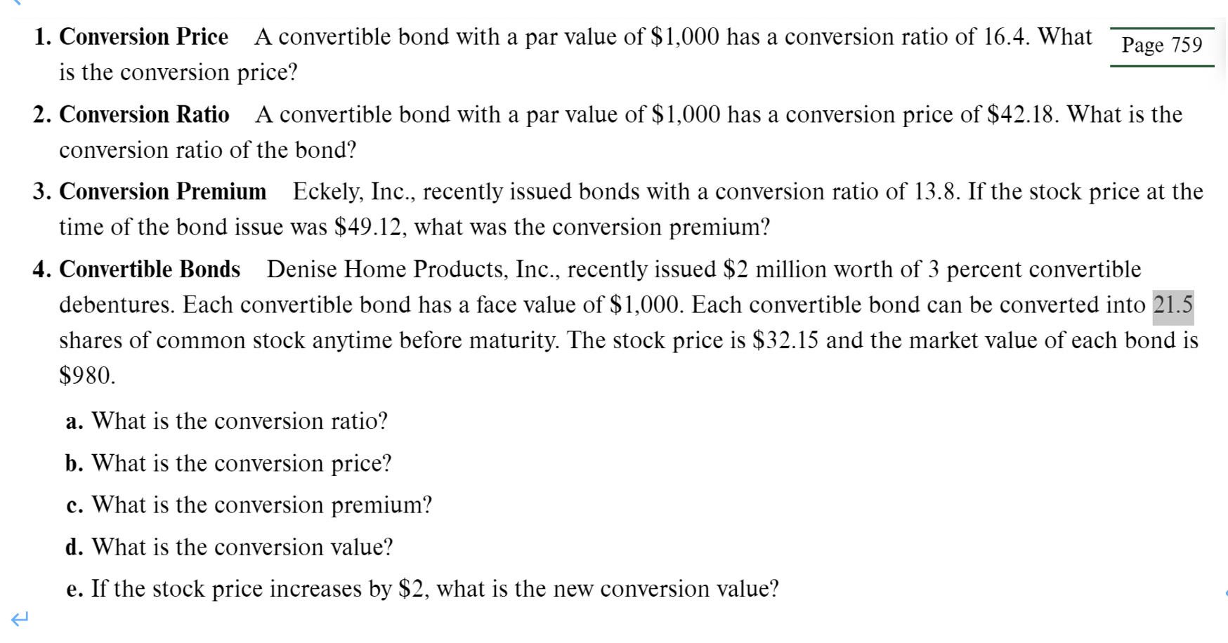 Solved 1. Conversion Price A convertible bond with a par | Chegg.com