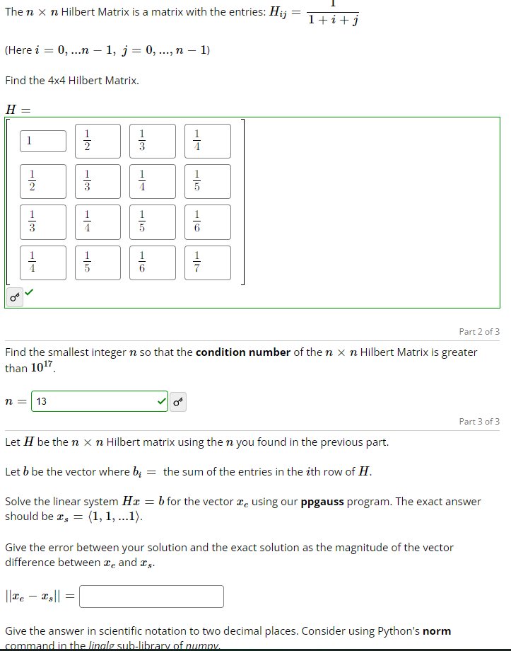Solved The n x n Hilbert Matrix is a matrix with the | Chegg.com
