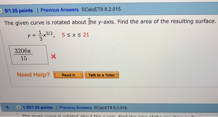 Solved 0/1.25 points | Previous Answers SCalcET8 8.2.015. | Chegg.com