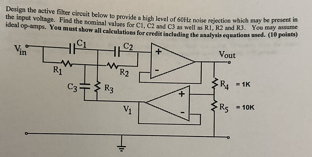 Design the active filter circuit below to provide a | Chegg.com
