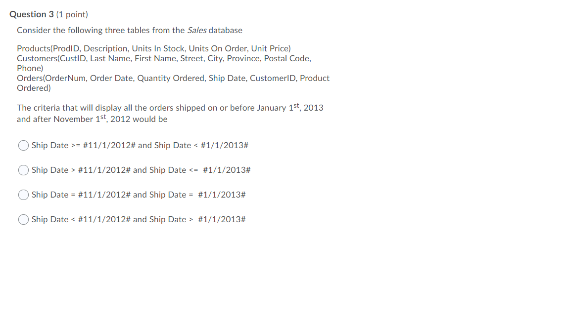 Solved Consider the following three tables from the Sales | Chegg.com
