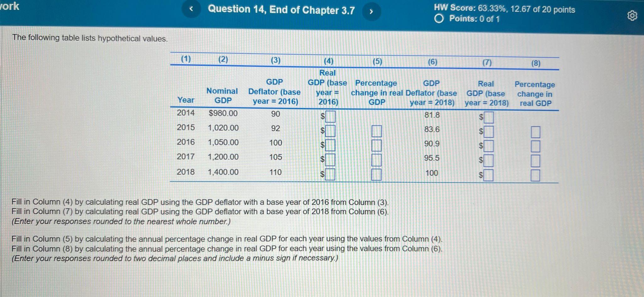 Solved The following table lists hypothetical values. Fill | Chegg.com