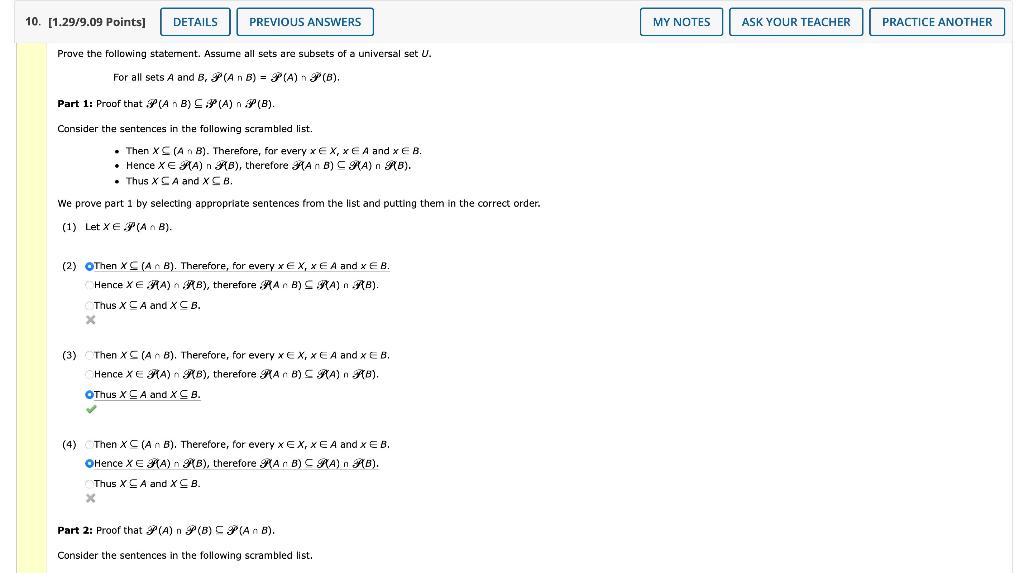 Solved Part 2: Proof that F(A)∩F(B)⊆F(A∩B) Consider the | Chegg.com