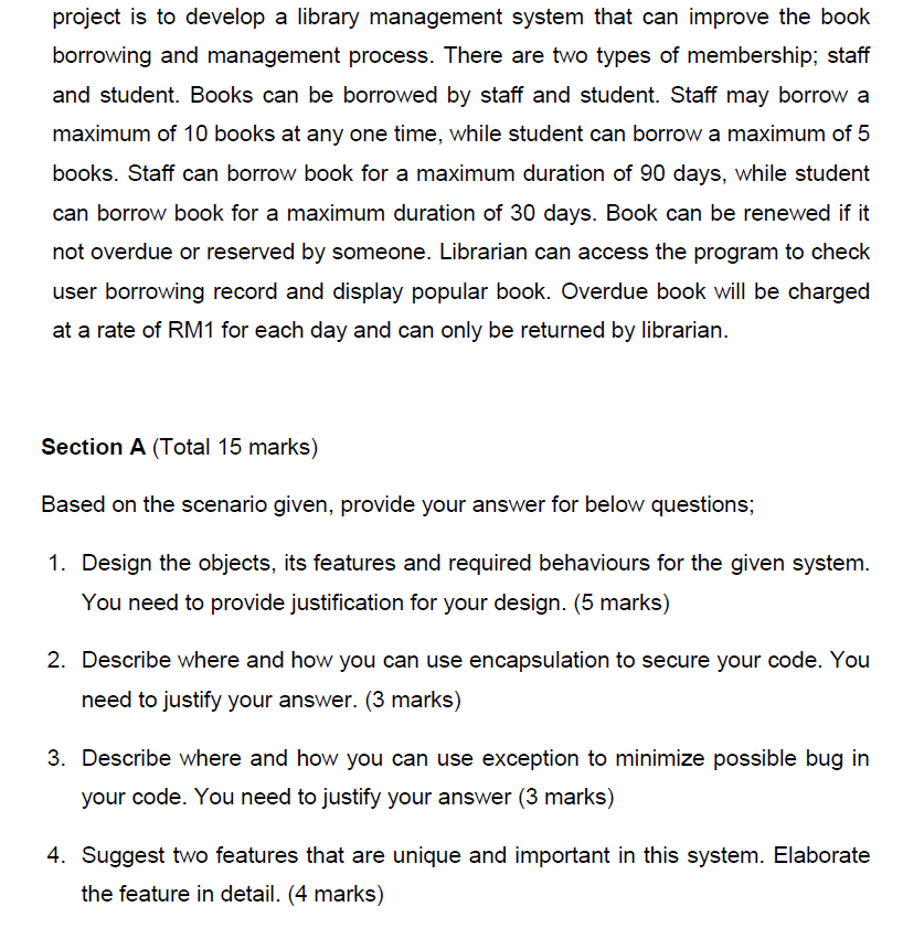 Solved project is to develop a library management system | Chegg.com