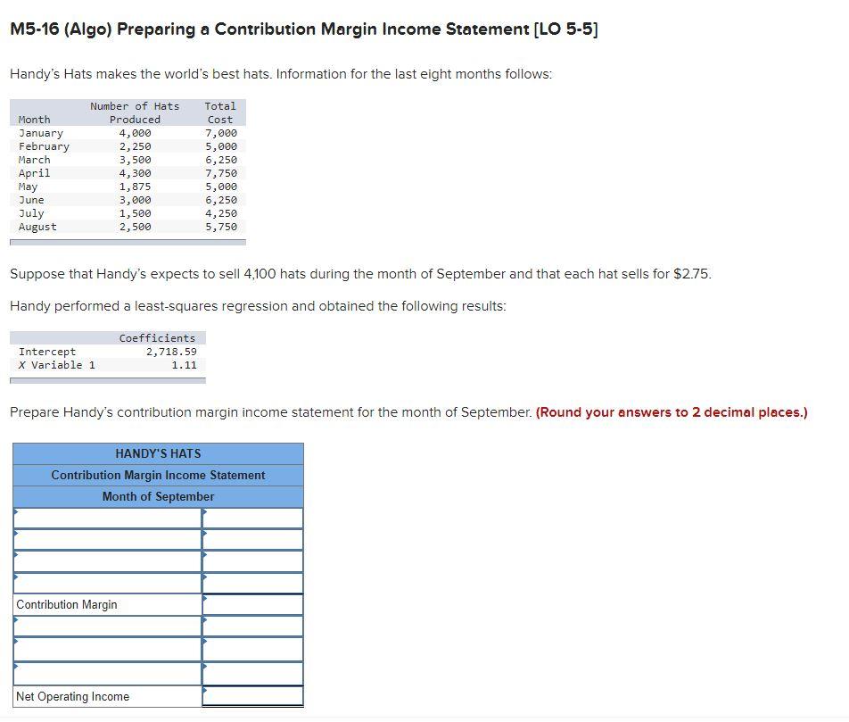 Solved M5-16 (Algo) Preparing a Contribution Margin Income | Chegg.com