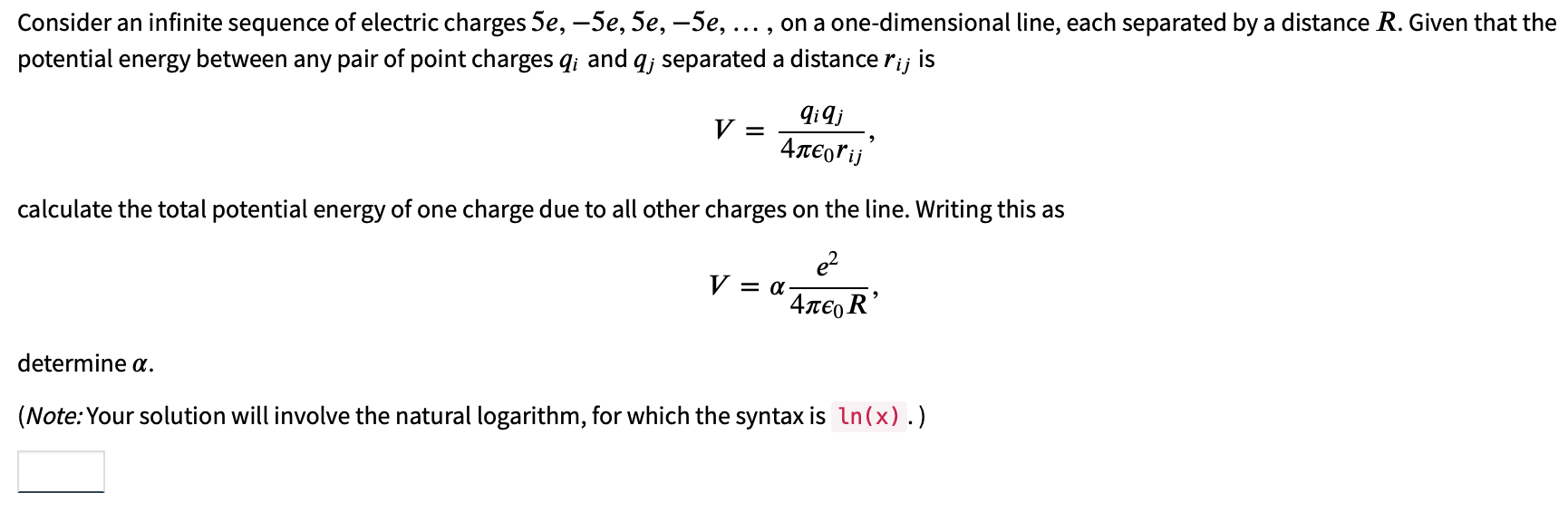Solved Consider an infinite sequence of electric charges 5e, | Chegg.com