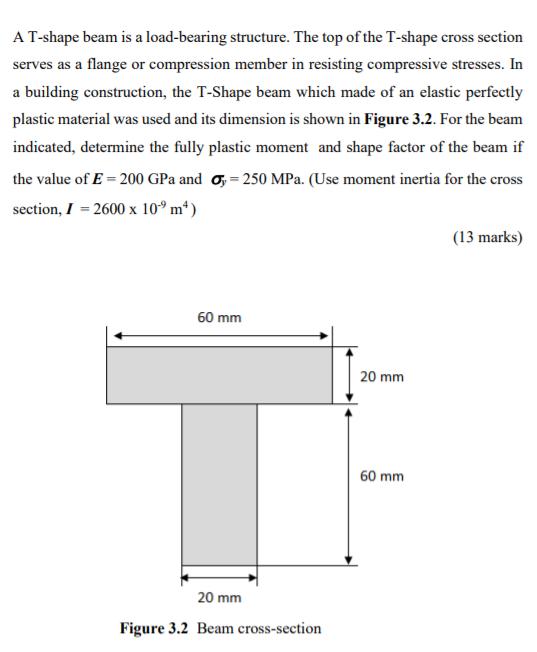 Solved A T-shape beam is a load-bearing structure. The top | Chegg.com