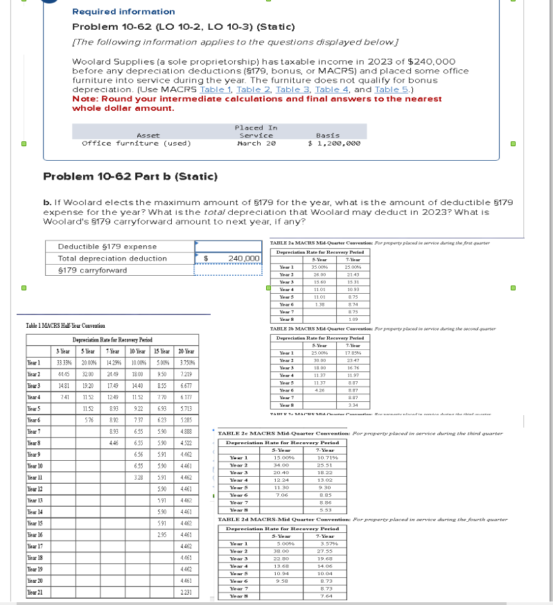 Solved Required information Problem 10-62 (LO 10-2, LO 10-3) | Chegg.com