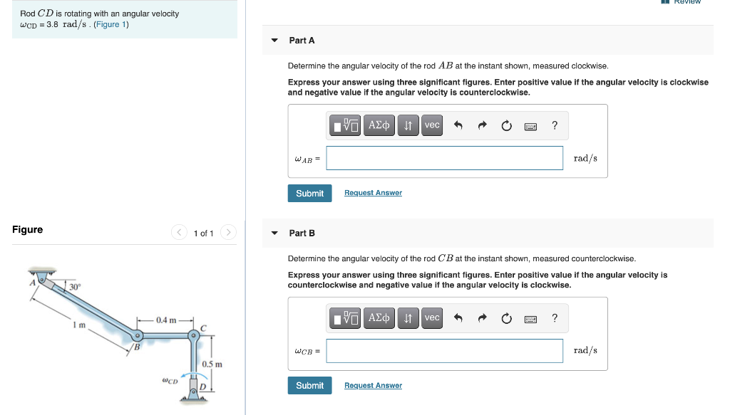 Solved Review Rod CD is rotating with an angular velocity | Chegg.com