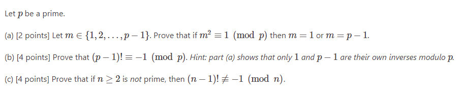Solved Let p be a prime. (a) [2 points] Let m∈{1,2,…,p−1}. | Chegg.com