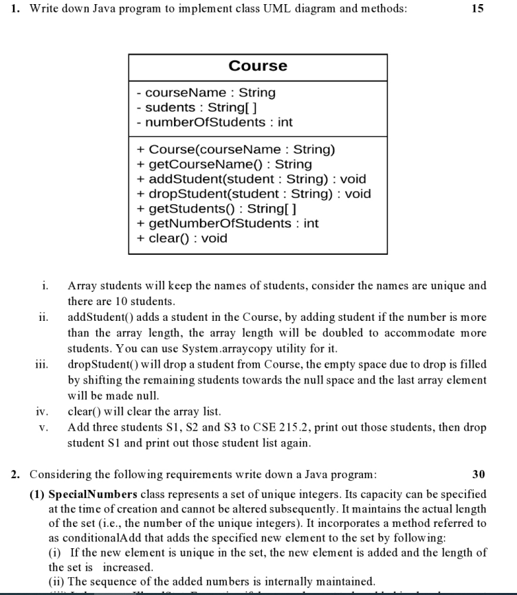 Solved 1. Write down Java program to implement class UML | Chegg.com