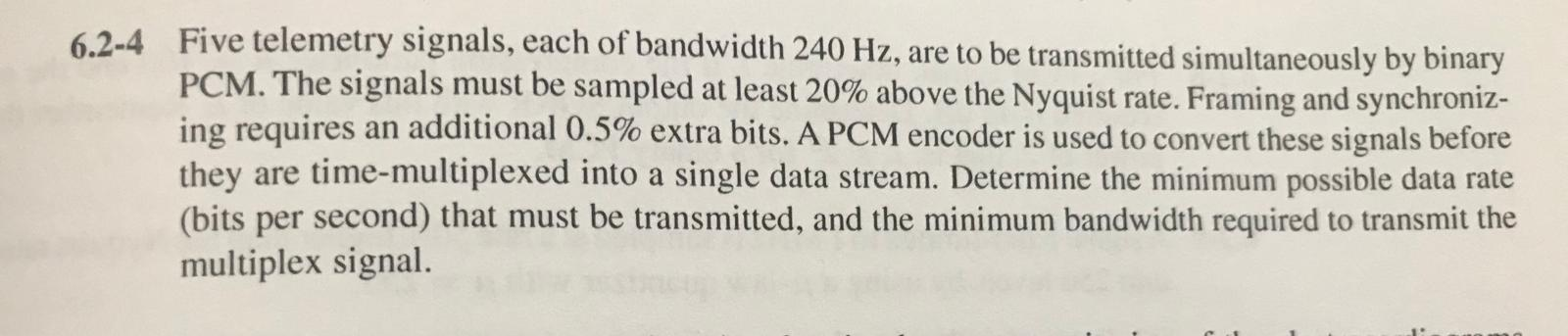 Solved 62.4 Five telemetry signals, each of bandwidth 240 | Chegg.com