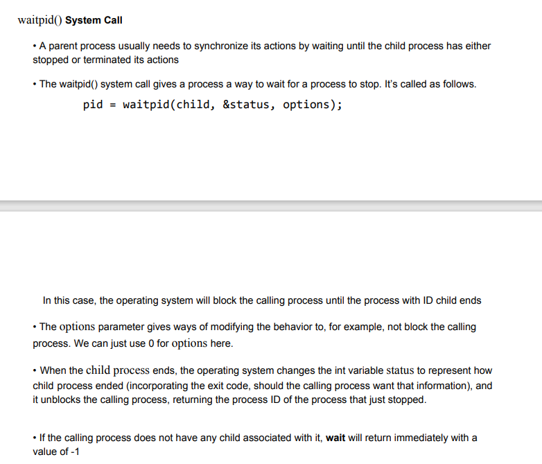 Solved waitpid() System Call • A parent process usually | Chegg.com