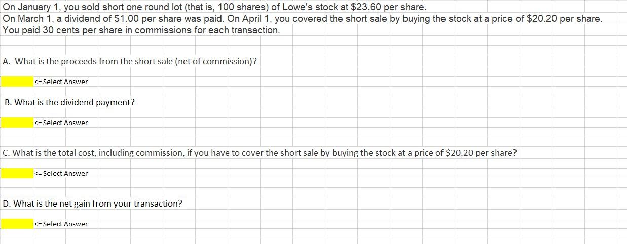 Solved On January 1 , you sold short one round lot (that is, | Chegg.com