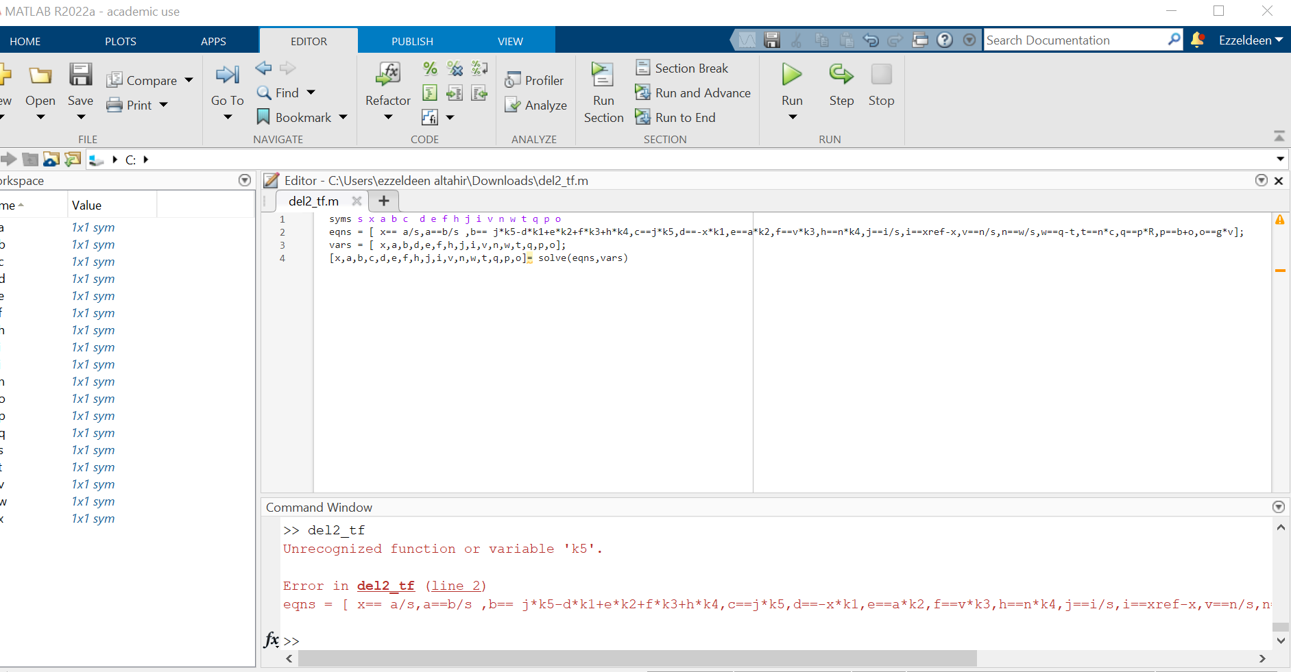 Solved hi iam facing problems in matlab to get a transfer | Chegg.com