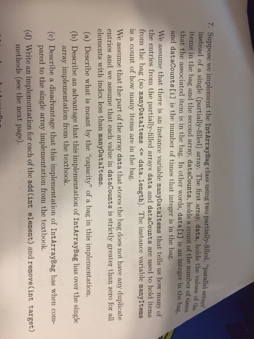 Solved 7. Suppose we implement the IntArrayBag class using | Chegg.com