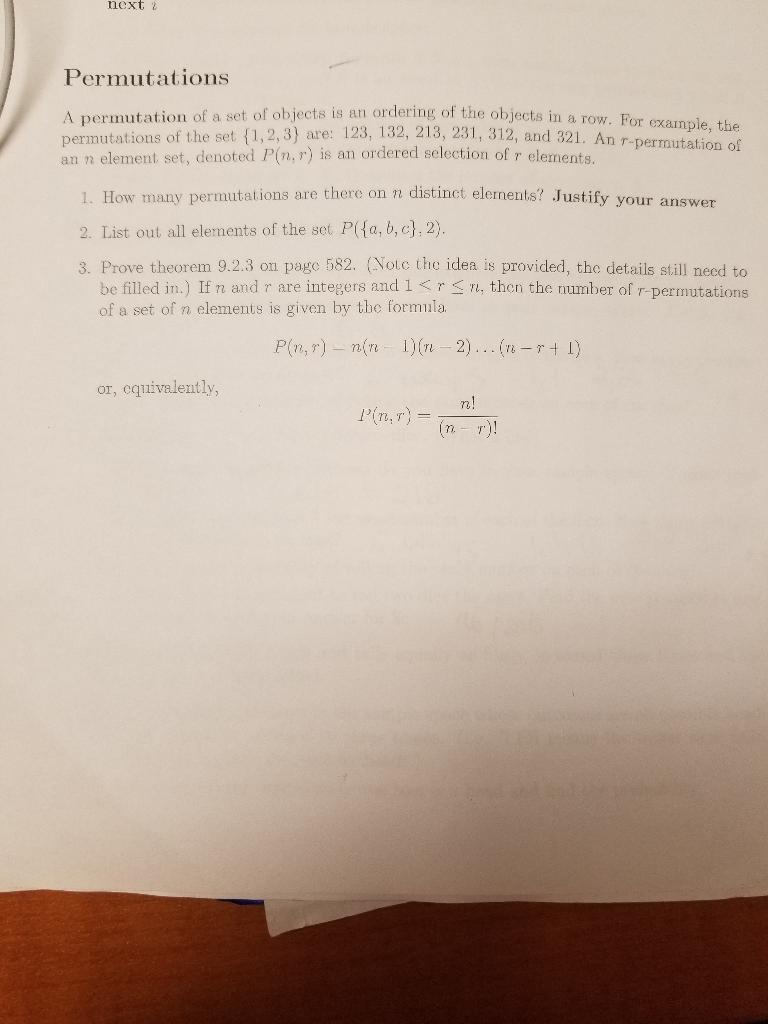 Solved next 2 Permutations A permutation of a set of objects | Chegg.com