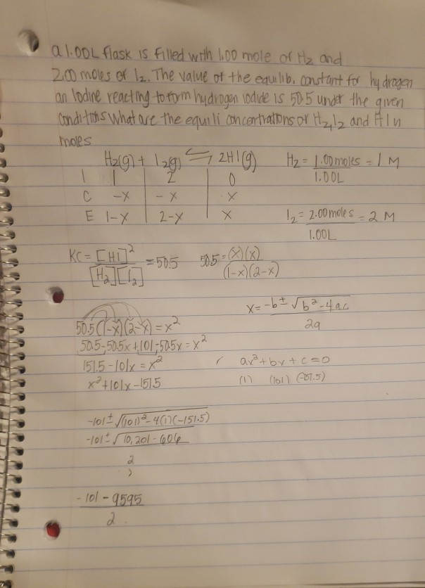 Solved a 1.00L flask is filled with 100 mole or H₂ and 2.00 | Chegg.com