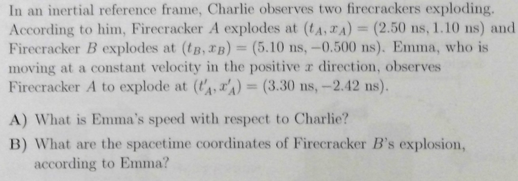 Solved In an inertial reference frame, Charlie observes two | Chegg.com