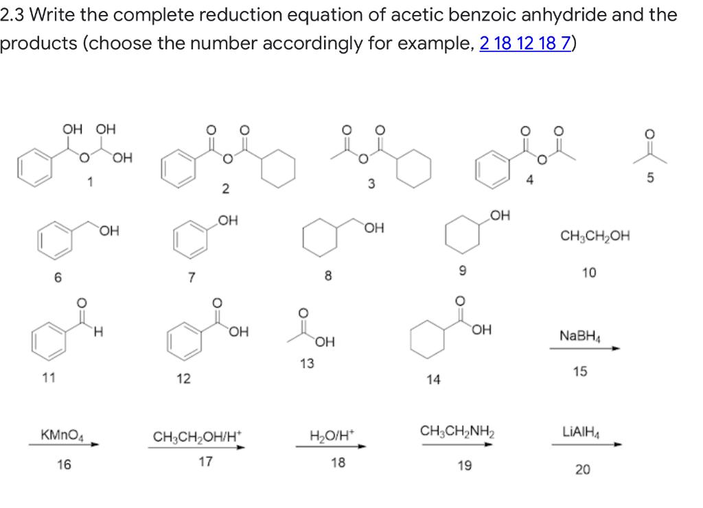 Solved 2.3 Write the complete reduction equation of acetic | Chegg.com