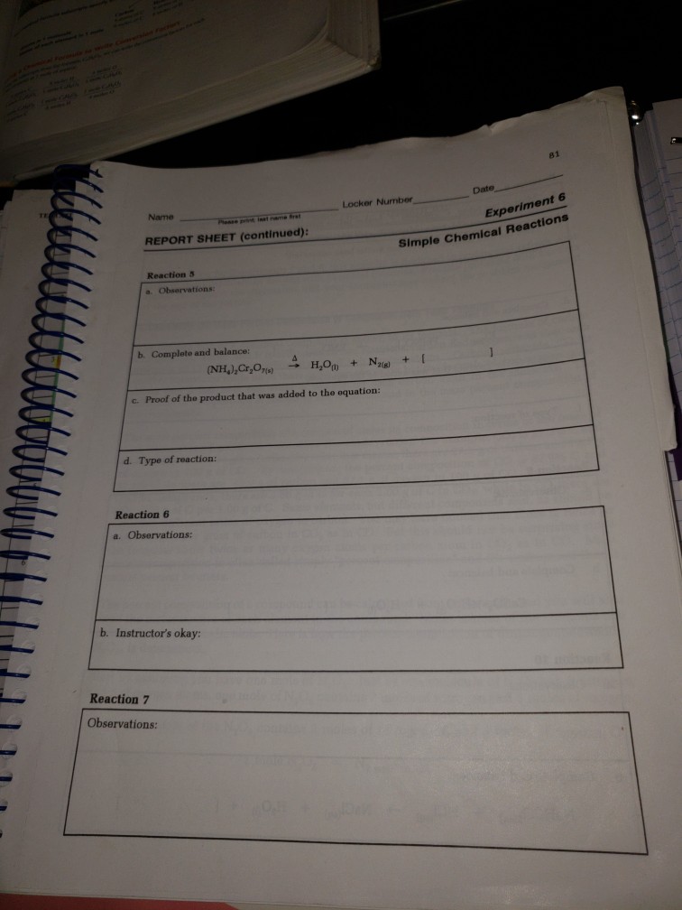 Solved 81 Date ri Name Locker Number Experiment 6 REPORT | Chegg.com