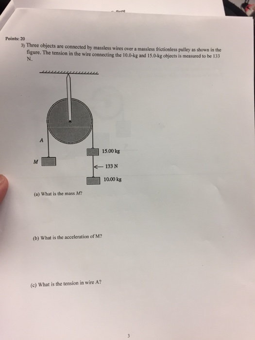 Solved Points: 20 3) Three objects are connected by massless | Chegg.com