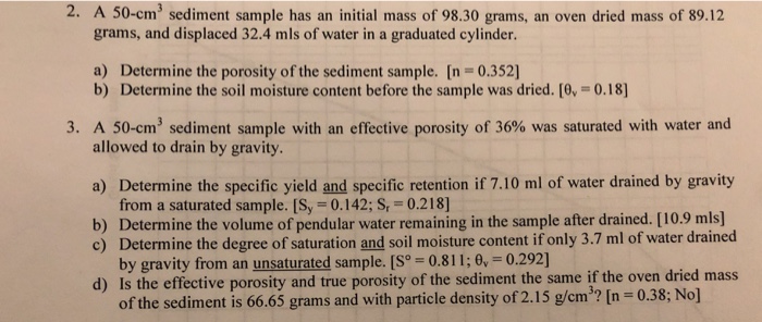 Solved 2. A 50-cm3 sediment sample has an initial mass of | Chegg.com
