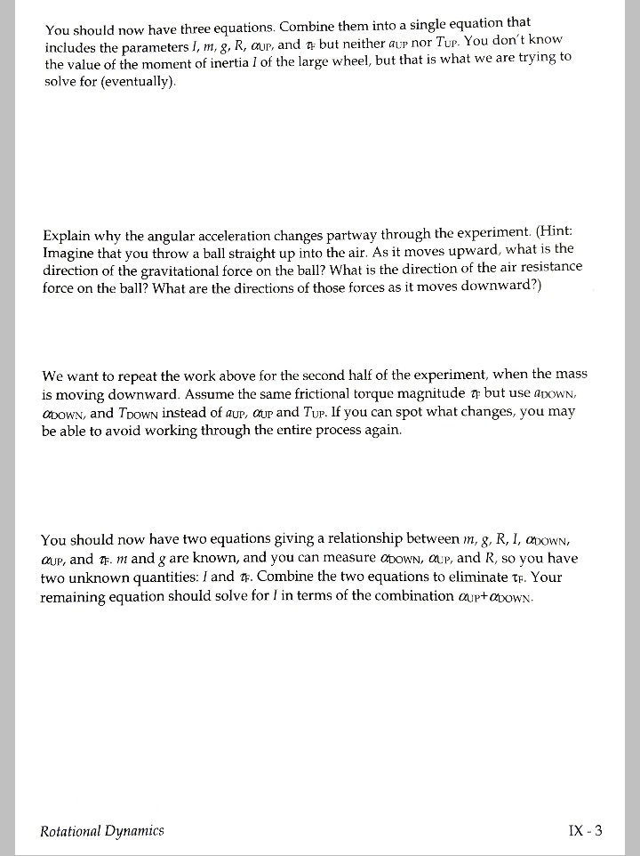 Solved Experiment IX - Rotational Dynamics This lab uses a | Chegg.com