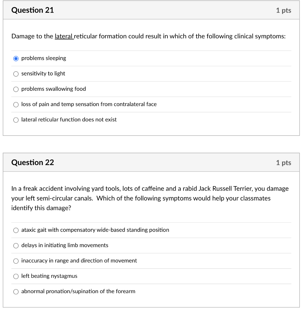 Solved Damage to the lateral reticular formation could | Chegg.com