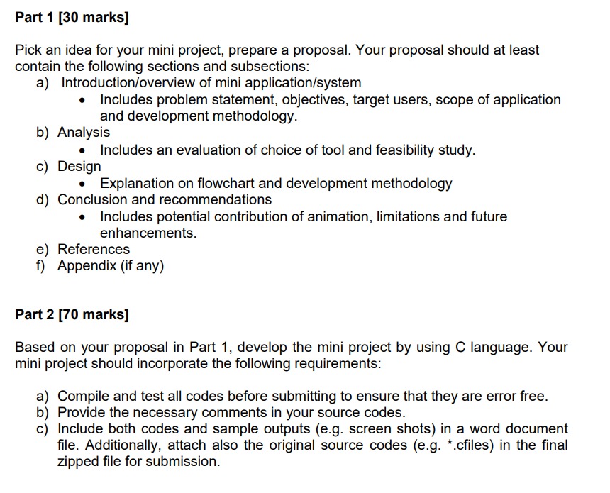 Solved Part 1 [30 ﻿marks]Pick an idea for your mini project, | Chegg.com
