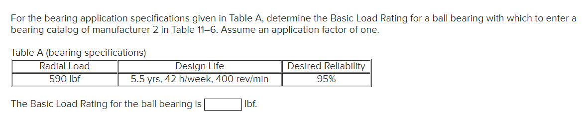 Solved For the bearing application specifications given in | Chegg.com