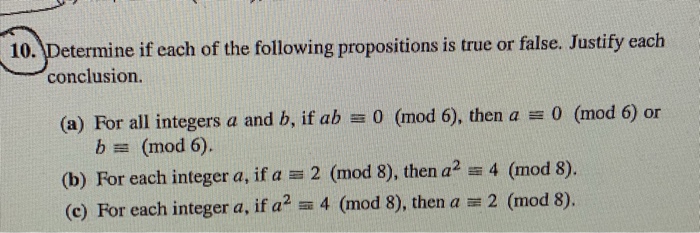 Solved 10. Determine if each of the following propositions | Chegg.com