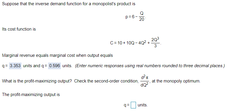 Solved Suppose that the inverse demand function for a | Chegg.com