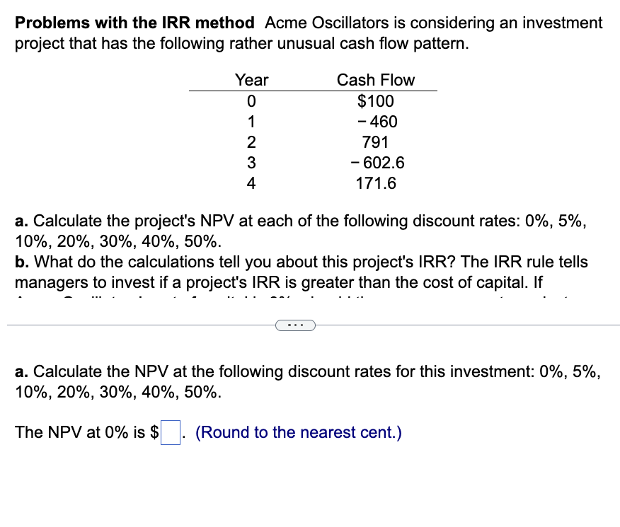 Problems with the IRR method Acme Oscillators is | Chegg.com
