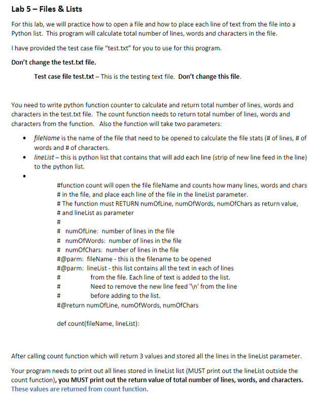 Solved Lab 5 - Files & Lists For this lab, we will practice | Chegg.com