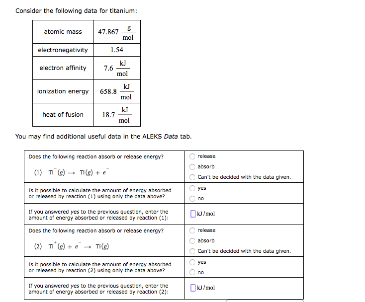 Solved: Consider The Following Data For Titanium: Atomic M... | Chegg.com