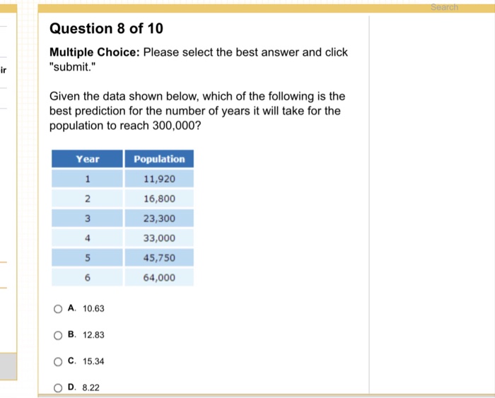 Solved Question 8 of 10 Multiple Choice: Please select the | Chegg.com