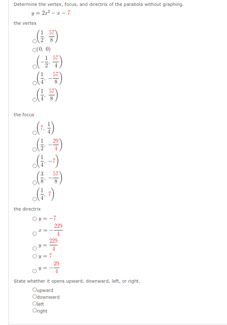 Solved Determine the vertex, focus, and directrix of the | Chegg.com