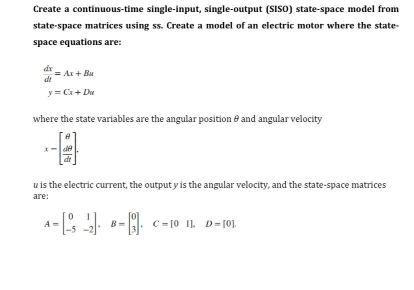 Solved Create a continuous-time single-input, single-output | Chegg.com